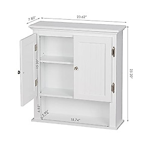 UTEX Bathroom Cabinet Wall Mounted, Wood Hanging Cabinet, Wall Cabinets with Doors and Shelves Over The Toilet for Bathroom,White