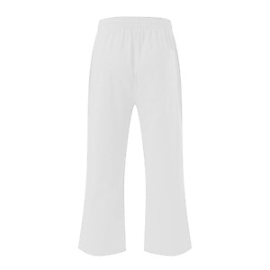 Plus Size Summer Pants Women's Pants Drawstring Elastic Waist Trousers Slacks Cotton Linen Capri Pants Pull-On Legging Pant Summer Beach Quick Dry White XL