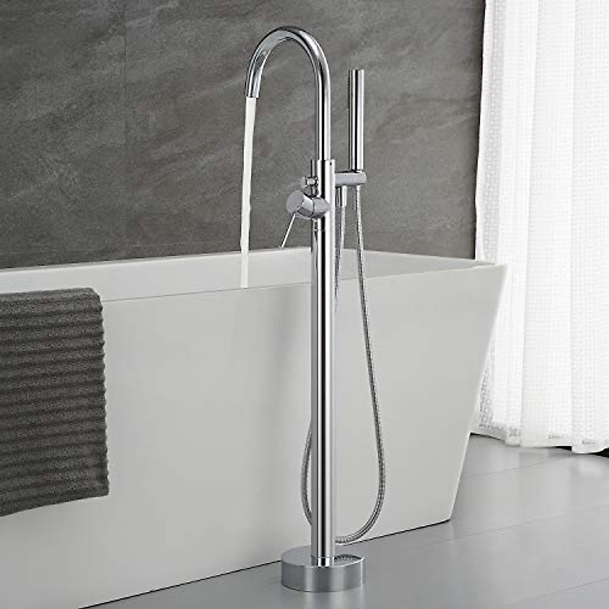Artiqua Freestanding Tub Filler Bathtub Faucet Chrome Single Handle Floor Mounted Faucets with Handheld Shower