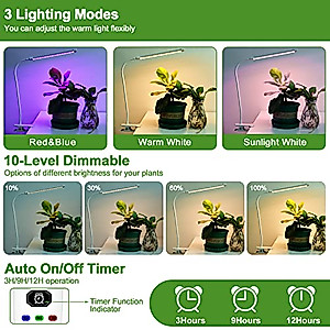 Grow Light for Indoor Plants, SUWITU 6000k Full Spectrum Plant Light, Clip-on Led Grow Lights, Plant Grow Light for Succulents Small Plants, Auto On/Off Timing, 1 Head 3 Lighting Modes & 10 Dimming