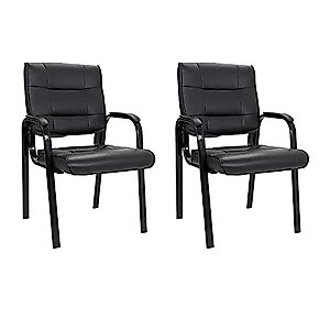 ZenStyle Set of 2 Office Leather Guest Chairs with Padded Arm Rest, Reception Chairs Executive Side Chair with Bonded Leather and Black Metal Frame for Waiting Room, Conference, Reception Meeting