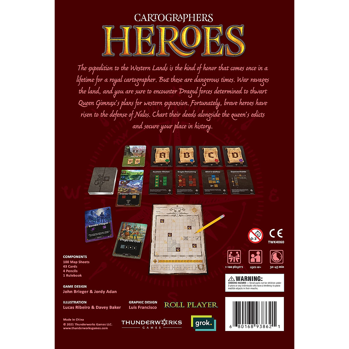 Thunderworks Games - Cartographers Heroes | Standalone Expansion and Core Game | Award-Winning Game of Fantasy Map Drawing | A Roll Player Tale | Strategy Board Game | Flip and Write | Ages 10+