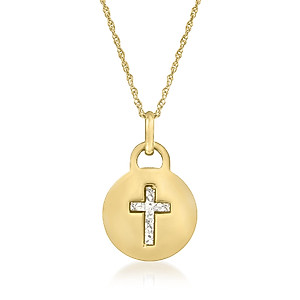 Ross-Simons Italian 14kt 2-Tone Gold Diamond-Cut Cross Pendant Necklace. 18 inches