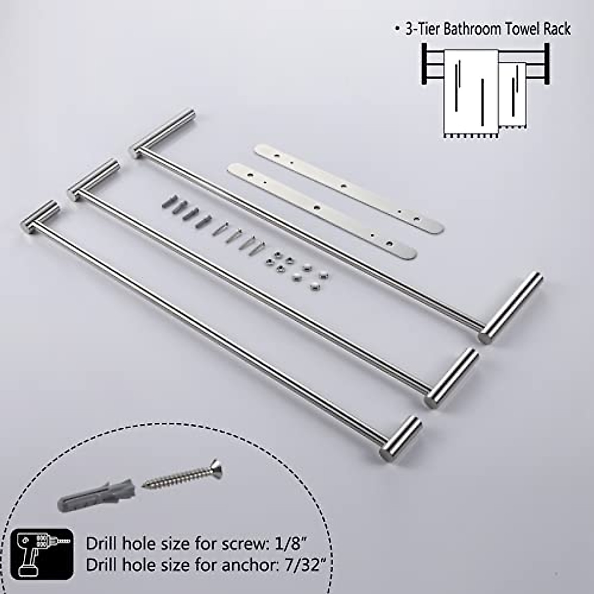 KOKOSIRI Bath Towel Bars Stainless Steel Bathroom 3-Tiers Ladder Towel Rack Wall Mount Towels Shelves, Brushed Nickel, B5002BR