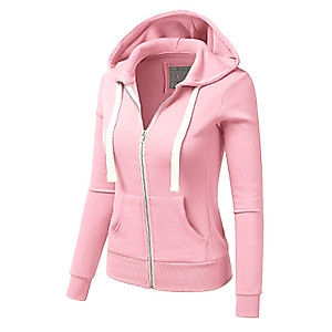 NINEXIS Women's Casual Color Block Jersey Full Zip Fleece Hoodie Jacket with Pocket Candypink XL