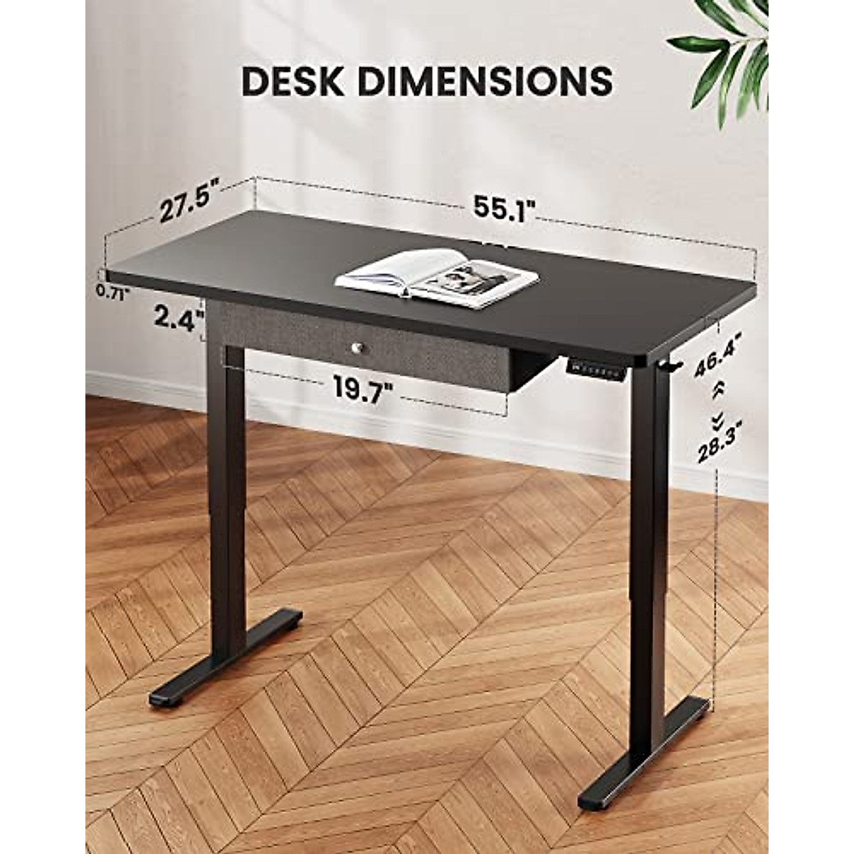 ErGear Electric Standing Desk with Drawer, Adjustable Height Sit Stand Up Desk, Home Office Desk Computer Workstation, 55x28 Inches, Black