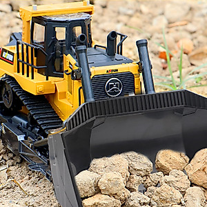 Mostop RC Bulldozer Toy 1/16 Scale 9 Channel RC Front Loader Tractor for Kids Adults, Full Functional 2.4Ghz Remote Control Bulldozer RC Construction Vehicles Truck Toys Gift with Light and Sound
