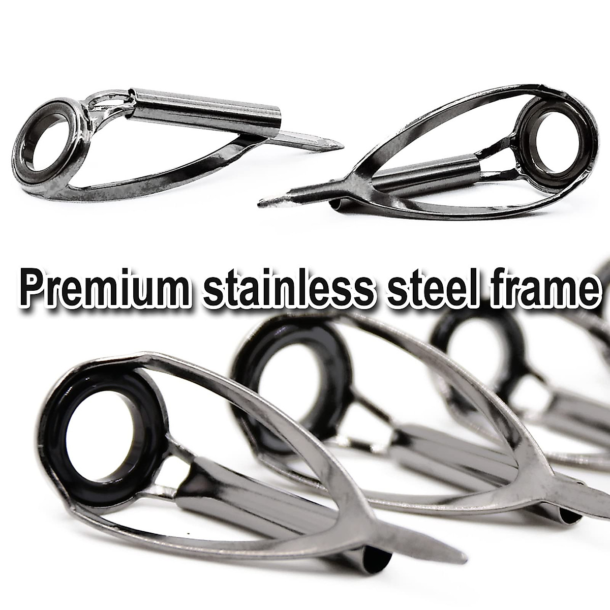 9KM DWLIFE Fishing Rod Tip Guide Repair Kit Pole Replacement Stainless Steel Ceramic Ring Saltwater Freshwater Mixed Size in a Box(40pcs)