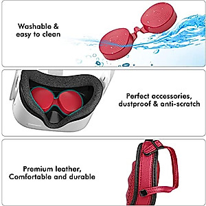 AIXOTO Accessories for Oculus Quest 2, All-in-one Set for Quest 2, Controller Grips Cover Quest 2 Silicone Face Cover Lens Protective Cover VR Shell Cover with Disposable Eye Cover (Wine Red)