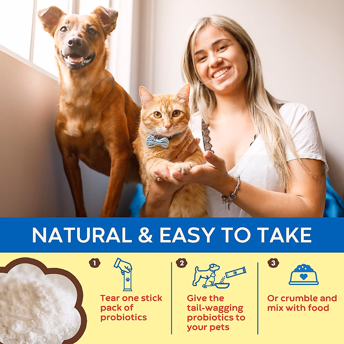 Probiotics for Dogs and Cats, 5 Billion CFU, Veterinarian Formulated, Digestive & Immune Health, Gut Flora Balance, All Natural Probiotic Powder, Chicken Liver Flavor, 40 Sticks