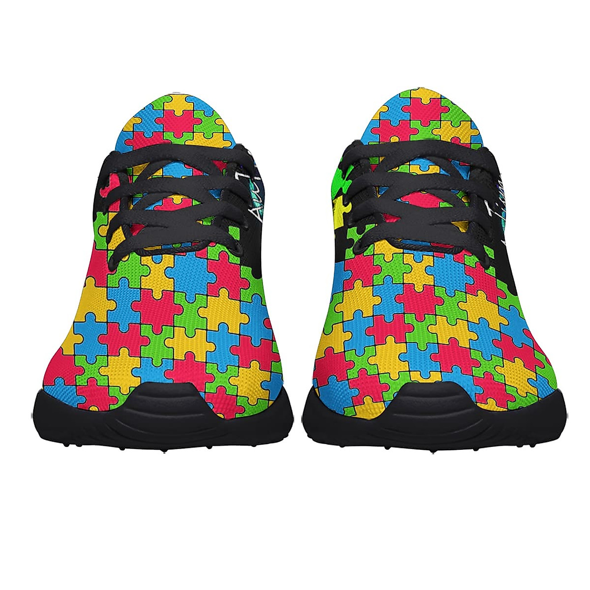 Autism Mom Shoes Womens Mens Running Sneaker Classic Autism Awareness Puzzle Print Tennis Walking Gym Shoes Gift for Mom Black Size 7.5