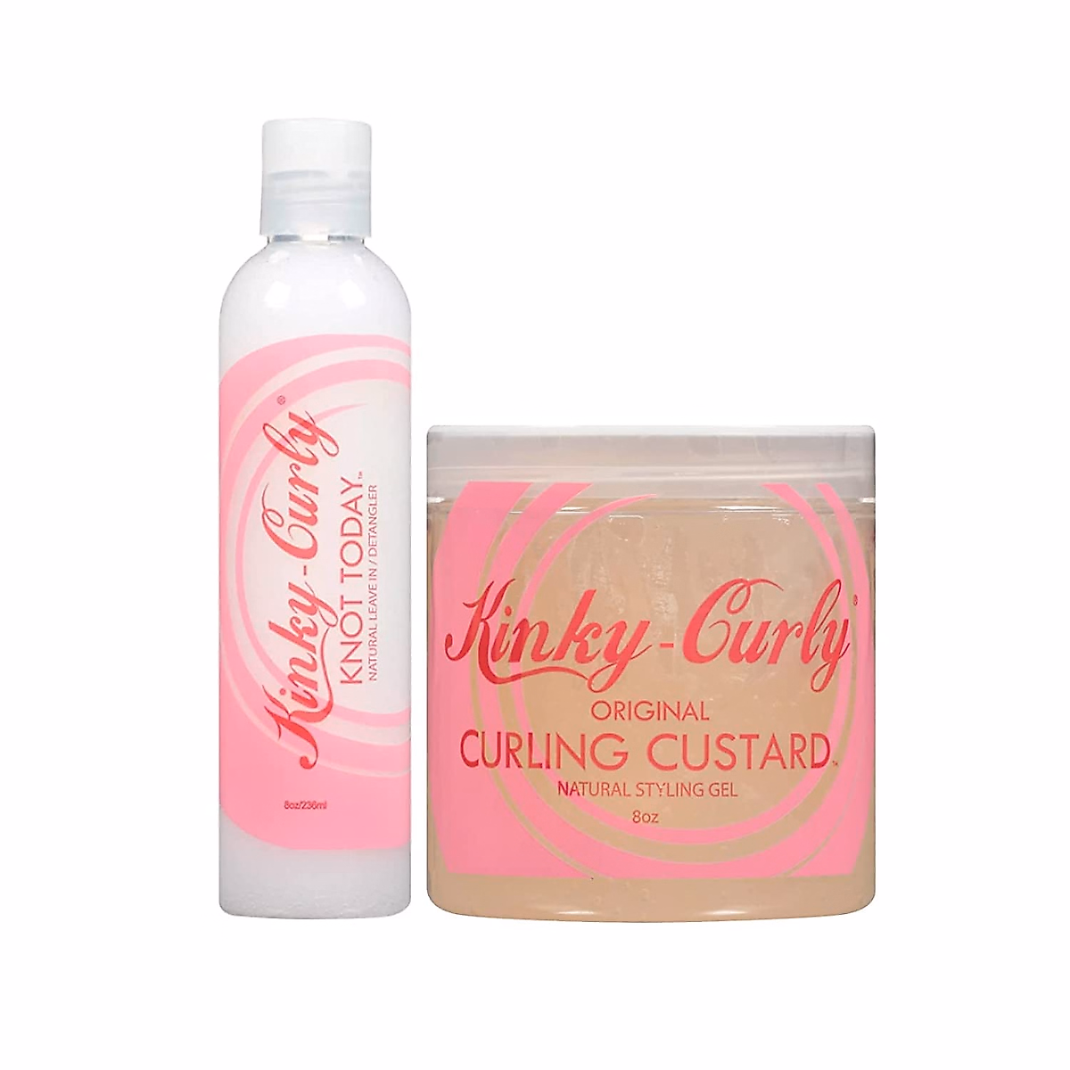 Kinky Curly Knot Today Leave In Conditioner/Detangler 8 oz + Curl Custard Gel 8 oz