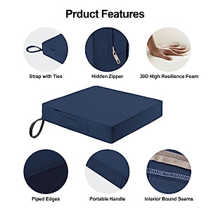 Dmsky Patio Chair Cushion,19 x 19 x 3.7 Inch Outdoor Chair Cushions for Patio Furniture,Waterproof Seat Cushions with Ties, Garden Sofa Couch Chair Pads with Handle Set of 4(Blue)