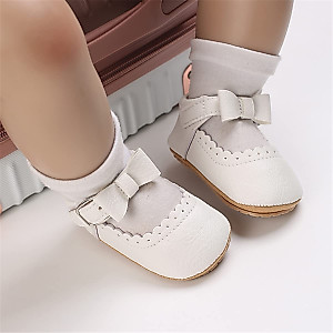 LAFEGEN Baby Girl Shoes Non Slip Soft Sole PU Leather Infant Toddler Mary Jane Flats First Walker Crib Dress Oxford Shoes 3-18 Months, 19 White, 6-12 Months Infant