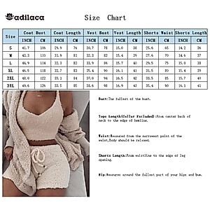 A ADILACA Womens Fuzzy 3-Piece Lounge Sets Tank Tops Cardigan Shorts Fleece Pajamas Set, Womens Sexy Warm Fuzzy Fleece 3 Piece Outfits (Light Pink, S)