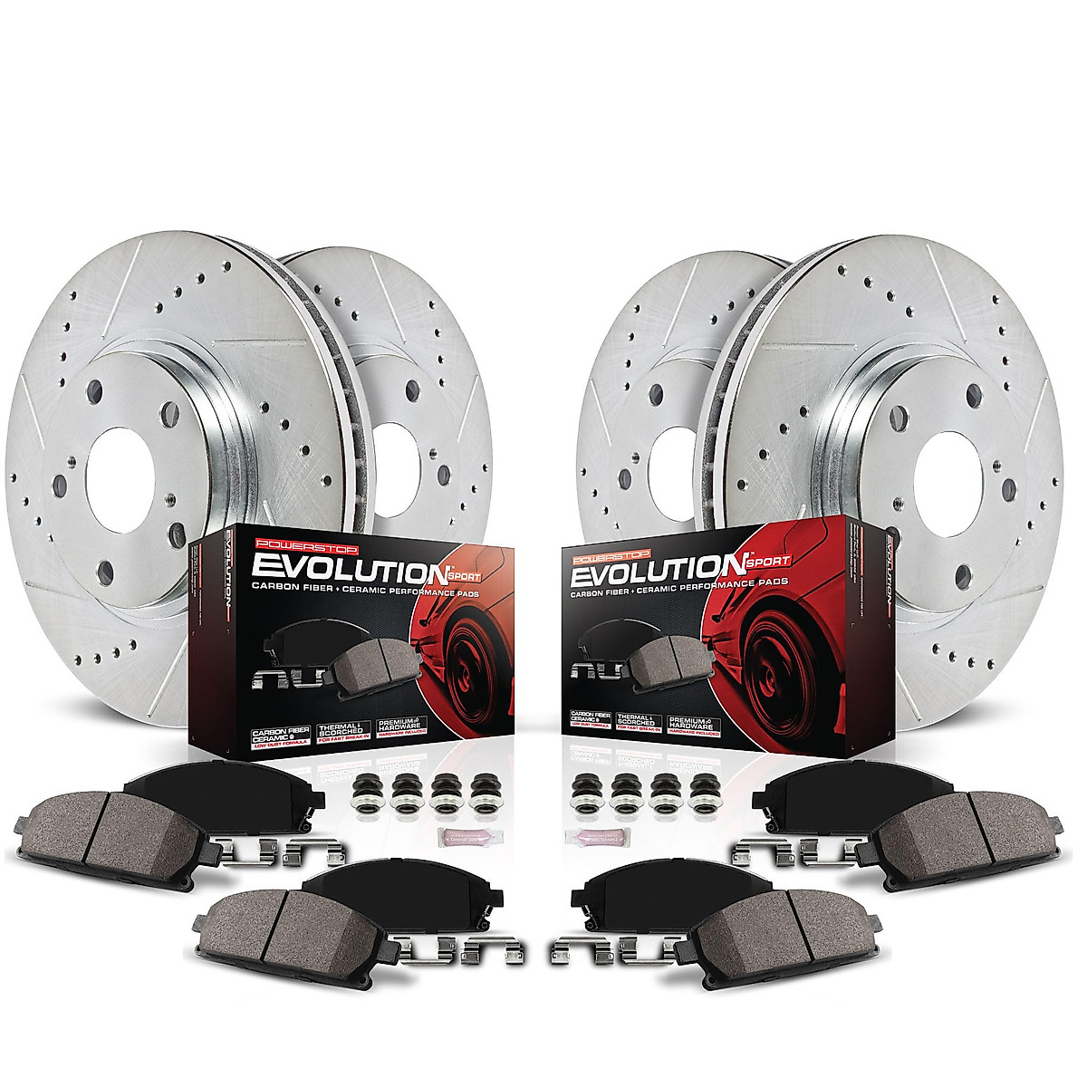 Power Stop K6950 Front and Rear Z23 Carbon Fiber Brake Pads with Drilled & Slotted Brake Rotors Kit For Hyundai Santa Fe 2013-2016 [Model Specific]