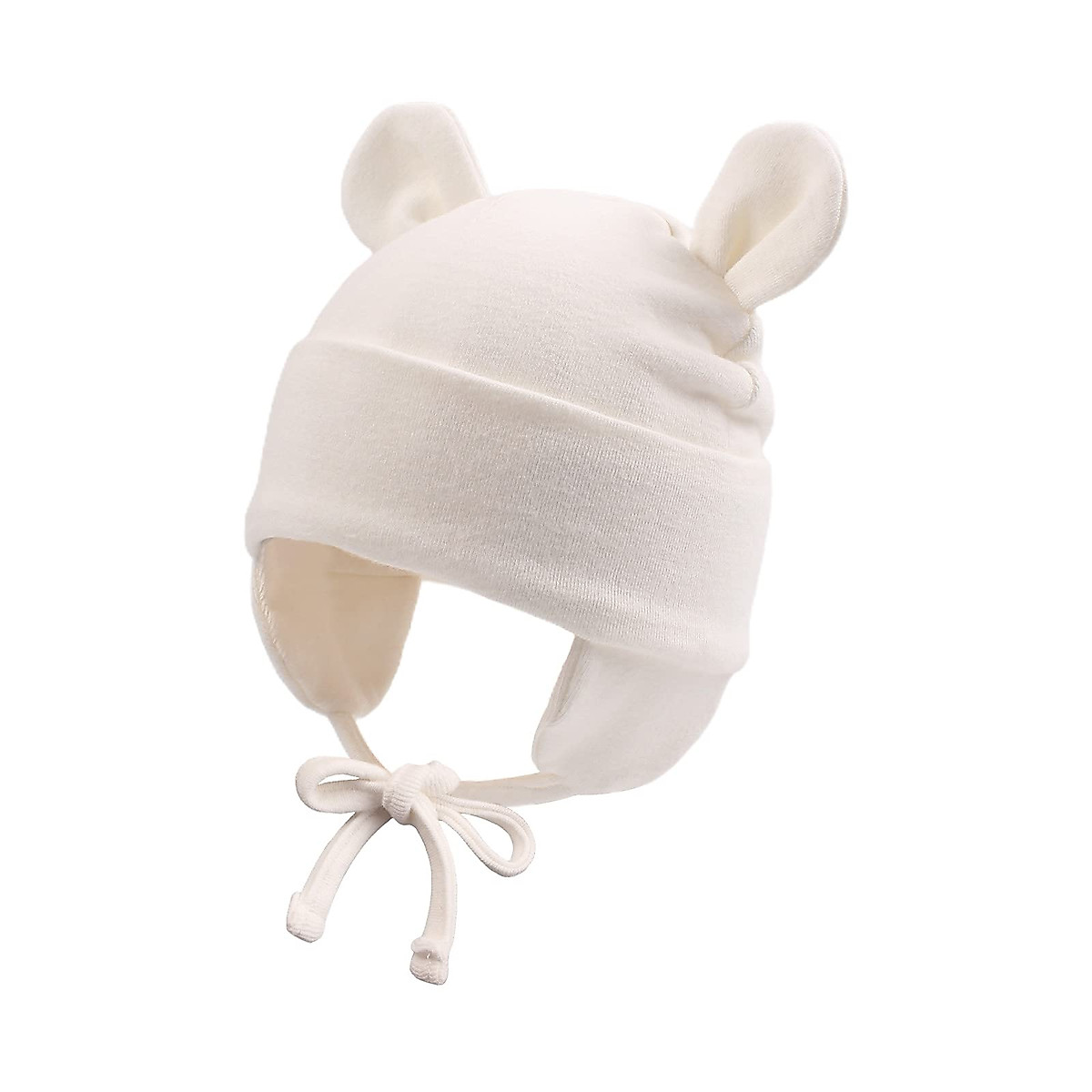 JANGANNSA White Newborn Baby Beanie Hospital Hat for Boys Girls Cotton Preemie Baby’s Hat Bear Ears (White,6-12Months)