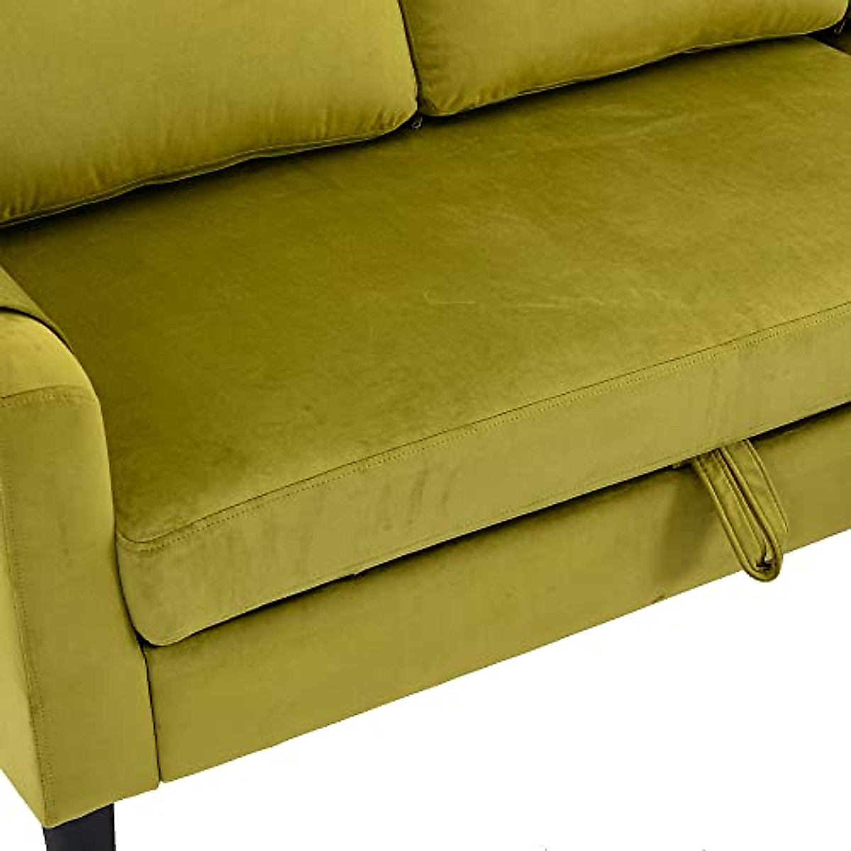 Verfur Convertible Sofa Sleeper Pull Out Bed, 3-Seater L-Shaped Couch with Storage Chaise and Side Pockets, Soft Upholstered Corner Sofa&Couches Sectional, Olive 72.44"