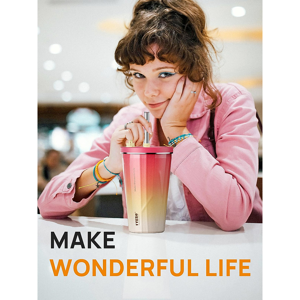 Youwoo Dazzle Stainless Steel Tumbler with Rubber metal straw Reusable Insulated for Home, Travle, Office or Car,BPA-Free, simple modern tumbler, Gifts for Women Men, 20 oz (Space Silver)