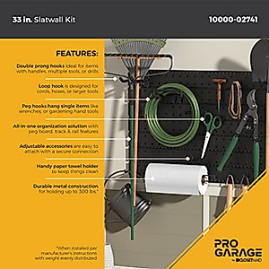 ClosetMaid ProGarage Slatwall Hang Track Kit, 33 in. W with Peg Board Hooks, Hangers, Paper Towel Holder, Garage Organizer System, Black