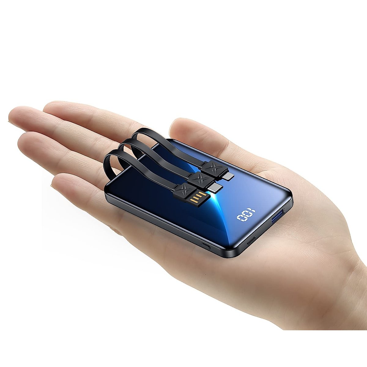Portable Charger small Power Bank 12000mAh,Mini Fast Charging Power Bank,Battery Bank with Built-in Cables,2 Input and 4 output External Battery Pack Compatible with iPhone14/13/12/11/10/9/Android etc