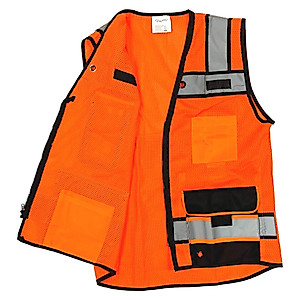 REXZUS (B Engineer Safety Vest, High Visibility Reflective Safety, Vest Mesh with Zipper and pockets (Orange, Large)