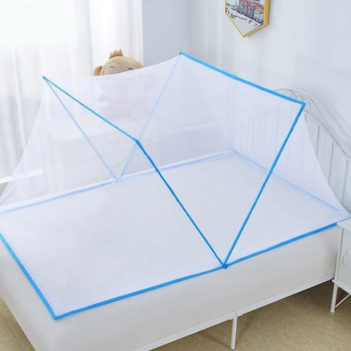 Pssopp Baby Bed Net, Foldable Summer Bedroom Net Tent for Baby Cots Cribs Cot Bed (Blue)