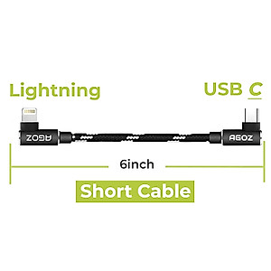 AGOZ 6 Inch MFI Certified Lightning to USB C Cable, 90° Right Angle Fast Charger Cord Compatible with iPhone 14, 13 Pro Max, 12, 11 Pro Max, Xs XR X 8
