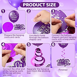 Purple Farewell Party Decorations Supplies 30Pcs Purple Silver We Will Miss You Banner Balloons Good Luck Hanging Swirls Cards for Retirement Farewell Going Away Graduation Job Change Goodbye Party