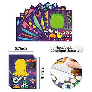 MALLMALL6 40Pcs Halloween Monsters Make a Face Stickers Sheets for kids Make Your Own Little Monster Party Favors Supplies Art Crafts DIY Creative Project Birthday Baby Shower Decor for Kids