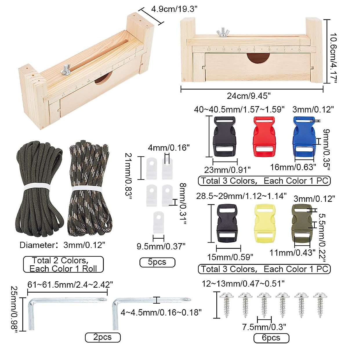 PH PandaHall Jig Bracelet Kit, Adjustable Length Bracelet Maker Kit for Weaving DIY Craft Tools, Including 2 Parachute Cords and 6 Quick Release Buckles