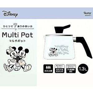 Skater ANMP1-A Multi-Pot, 0.3 gal (1.3 L) For Gas Fire, 7 in 1, All-purpose Pot, Rice Cooker, Milk Pan, Fryer, One-Handled Pot, Disney Mickey Mouse