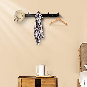 soclim Coat Hooks for Wall Coat Rack Wall Mounted Hat Rack for Wall with 5 Coat Hooks Wall Mounted for Bedroom Entryway, Made of Lightweight but Sturdy Space Aluminum, 17-Inch - 2 Pack Matte Black