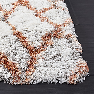 SAFAVIEH Horizon Shag Collection Area Rug - 8' x 10', Ivory & Rust, Modern Abstract Design, Non-Shedding & Easy Care, 2.5-inch Thick Ideal for High Traffic Areas in Living Room, Bedroom (HZN894P)
