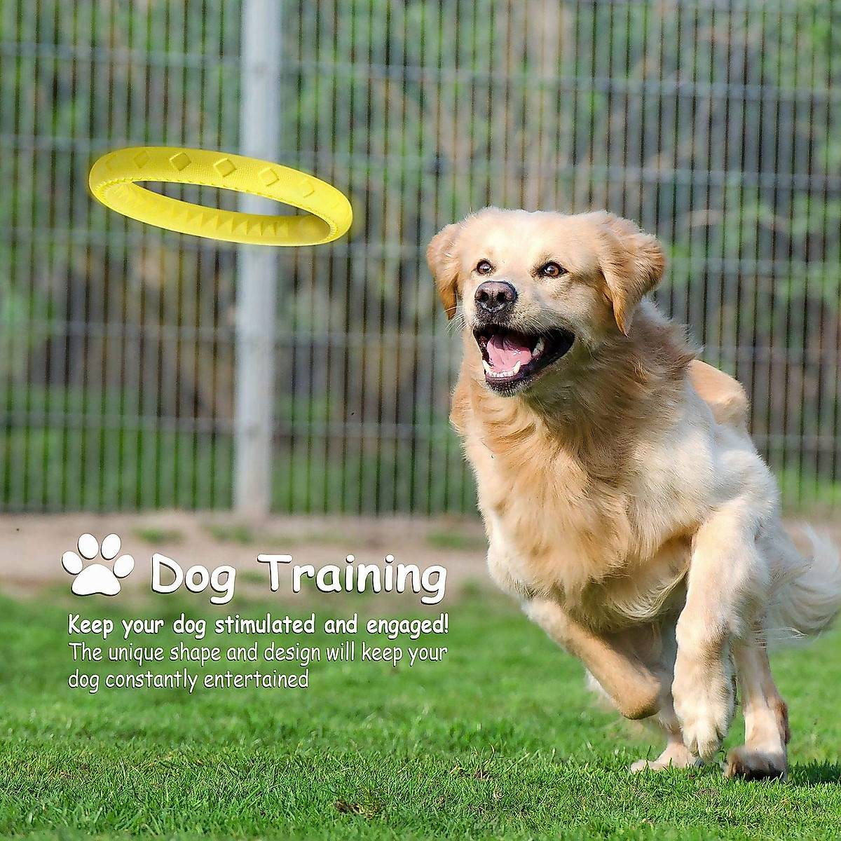 Fluffy Paws Dog Chewing Ring - Soft Rubber Ring Dental Chewing Teething Biting Chasing Training Toy for Small and Medium Dog Puppy - 10", Yellow