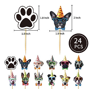 24 PCS Dog Face Cupcake Toppers Dog Cake Topper Puppy Birthday Garland Pet Theme Party Cake Decorations Supplies