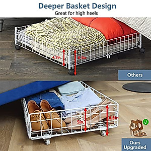 Queen Size Under Bed Storage Cart with Wheels, 30.5*17.7*6.5in Large Capacity Under-bed Shoe Storage Organizer, Rolling Under Bed Drawers for Clothes, Shoes, Bedding, Blankets, White(1 Pack)