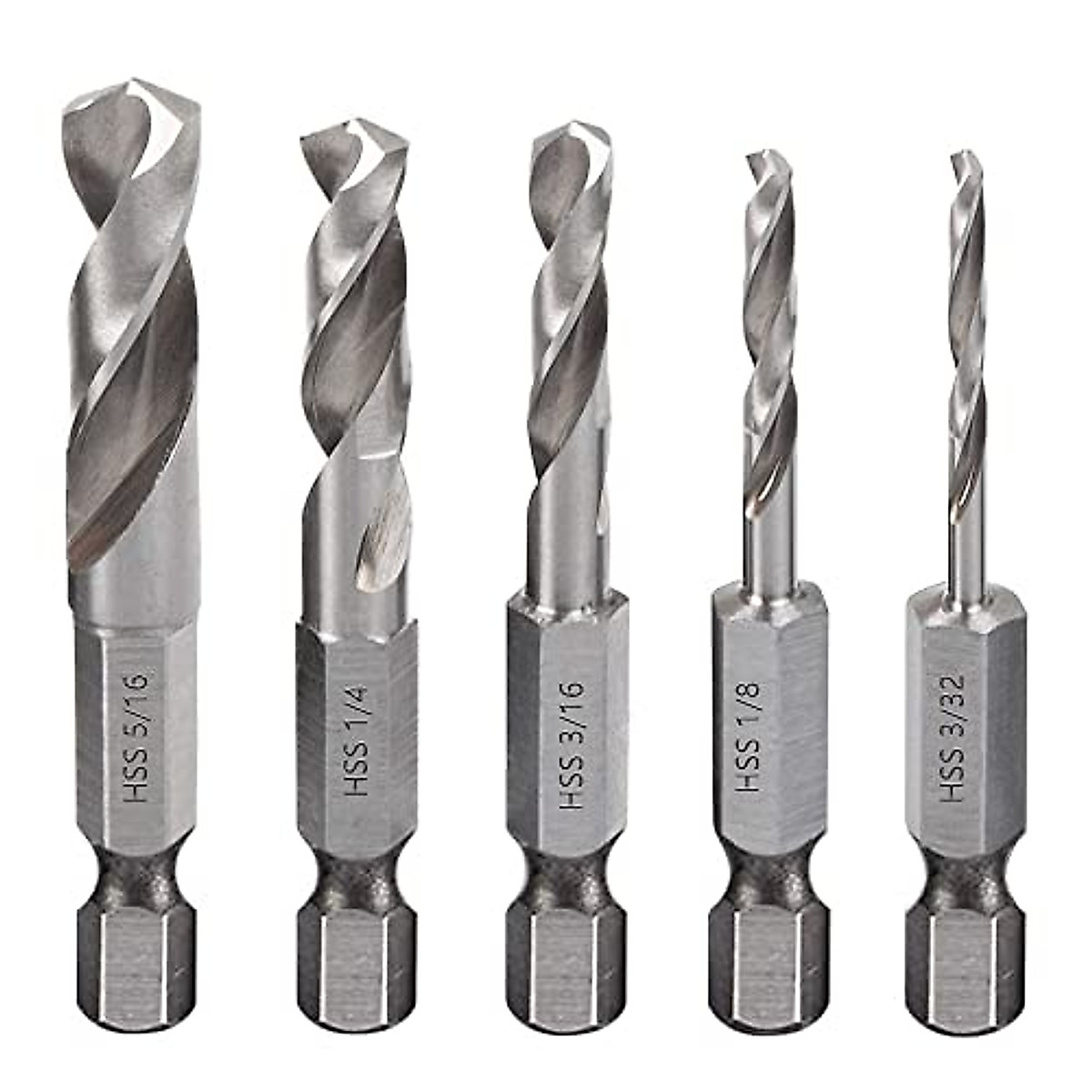 Saipe 5pcs 1/4" Quick Change Hex Shank Metal Stubby Drill Bits Short Drill Bit Set HSS M2 for Right-Angle Drill Attachment and Used in Tight Spaces, 3/32, 1/8, 3/16, 1/4, 5/16-Inch