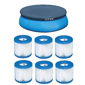 Intex 8' Above Ground Pool Vinyl Cover Tarp & Type H Easy Set Filter (6 Pack)