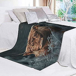 LEOPLESIC Ultra Soft Flannel Brown Cow Throw Blanket,Highland Cattle Landscape Rustic Farmhouse Cow Landscape Lightweight Cozy Sherpa Bed Blanket 50"x40"，(Gray, Brown)
