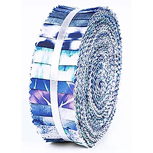 Soimoi 40Pcs Tie Dye Print Precut Fabrics Strips Roll Up 1.5x42inches Cotton Jelly Rolls for Quilting - Blue