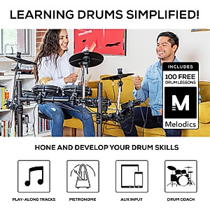 Alesis Turbo Mesh Kit – Electric Drum Set With 100+ Sounds, Quiet Mesh Drum Pads, Drum Sticks, Connection Cables, Drum Lessons