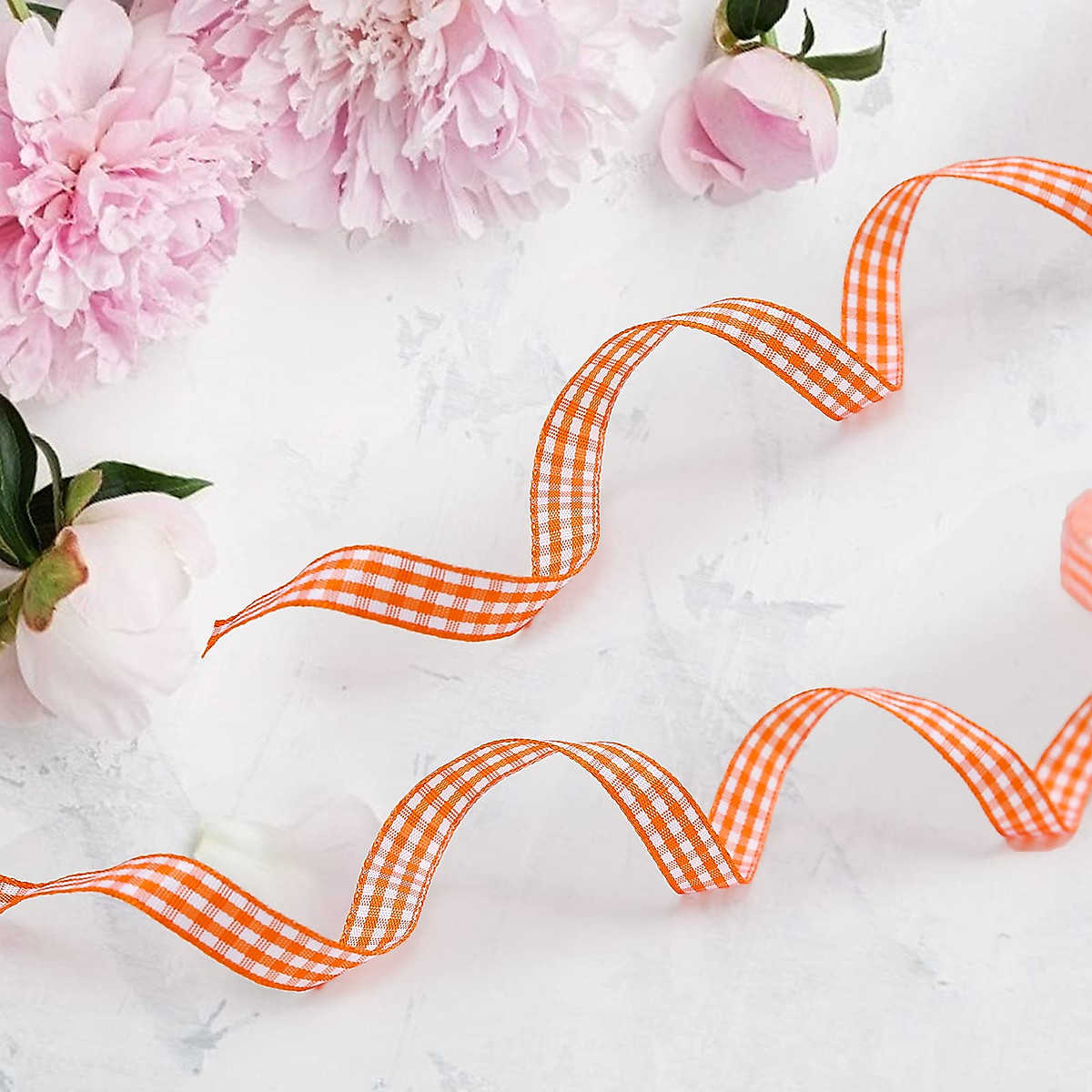 VGoodall Reddish-Orange Gingham Ribbon 3/8 x 50Yd Picnic Craft Ribbon Reddish-Orange Plaid Design for Hair Accessories Craft and Gift Wrapping Check Use for Baby Shower