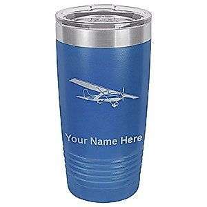 LaserGram 20oz Vacuum Insulated Tumbler Mug, High Wing Airplane, Personalized Engraving Included (Dark Blue)