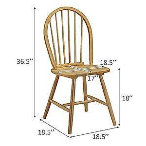 Giantex Set of 4 Windsor Chairs, Wood Dining Chairs, French Country Armless Spindle Back Dining Chairs, Farmhouse Kitchen Dining Room Chairs, Oak