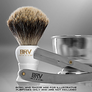 BRV MEN Pure Badger Shaving Brush LARGE (24mm knots) - Heavy Resin Handle - Use with Double-Edge Safety Razor, Straight Razor and Shaving Bowl - White