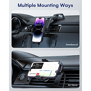 Wireless Car Charger, ZEEHOO DUOXX Dual Coils 15W Fast Charging Auto-Clamping Car Mount, Dash& Vent Wireless Car Phone Charger Holder for iPhone 15 14 13 12, Samsung Z Flip 4 3, S23+, etc