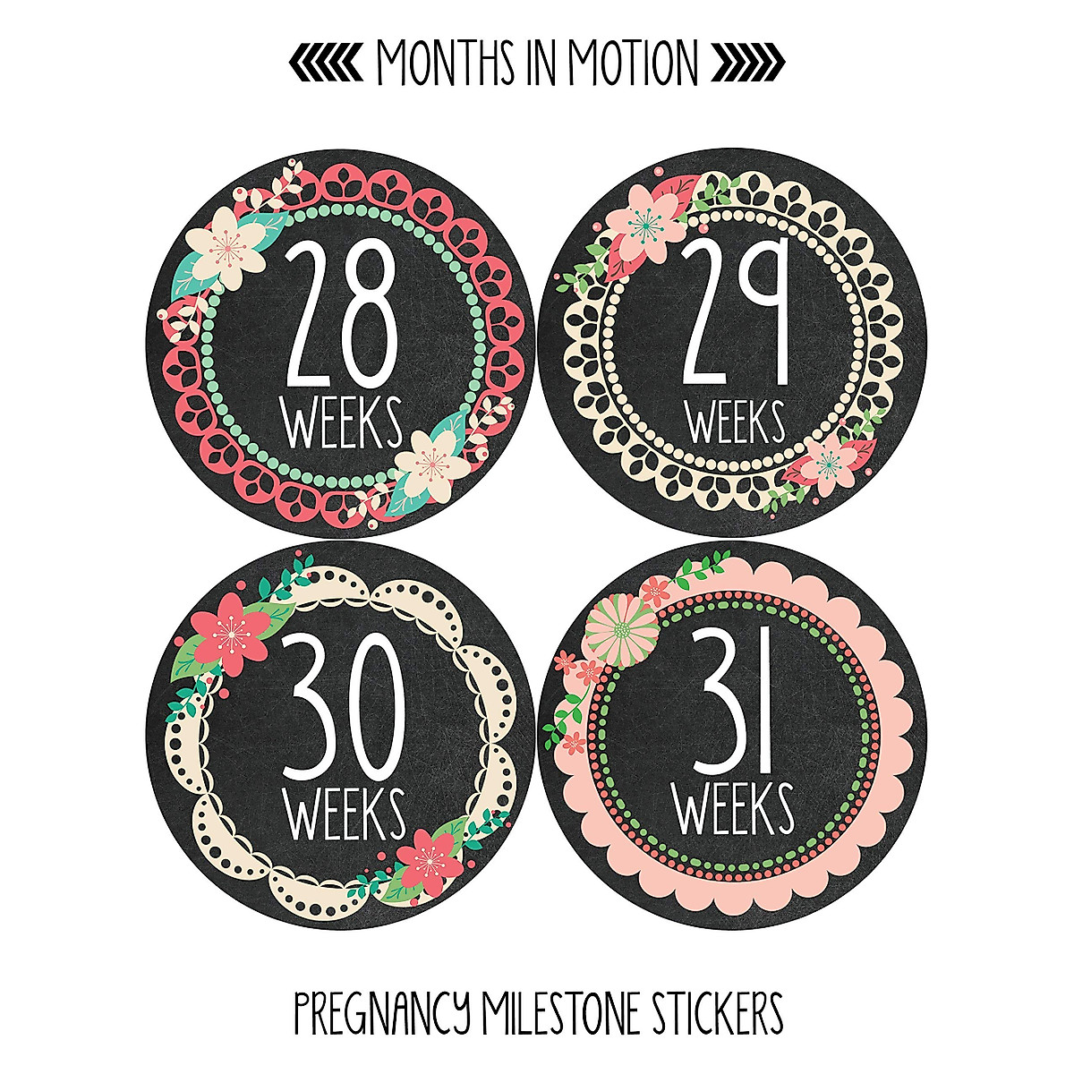 Months In Motion Pregnancy Weekly Belly Growth Stickers - Week to Week Pregnant Expecting Photo Prop - Maternity Keepsake - Baby Bump - Large Set of 36 Weekly Photo Sticker