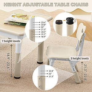 GITAWUSA Kids Study Table and Chairs Set, Height Adjustable Toddler Table and Chair Set for Kids Ages 3-8, 23.6" L x 23.6" W Graffiti Desktop Plastic Children Art Table with 2 Seats, Burlywood
