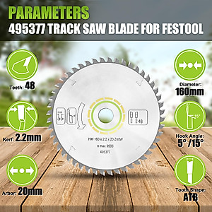 495377 491952 for festool Track Saw Blade 160mm（6 1/4"）, 2.2mm, 20mm, 48T, ATB Fit for festool TS 55, TSC 55, TS 60, ATF 55 E, HK 55, HKC 55 Track Saw Plunge Cut Saws 2-Year Warranty